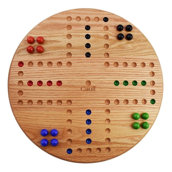 14'' Solid Oak Wood, Handcrafted Marbles Board Game for 4 Players with ...