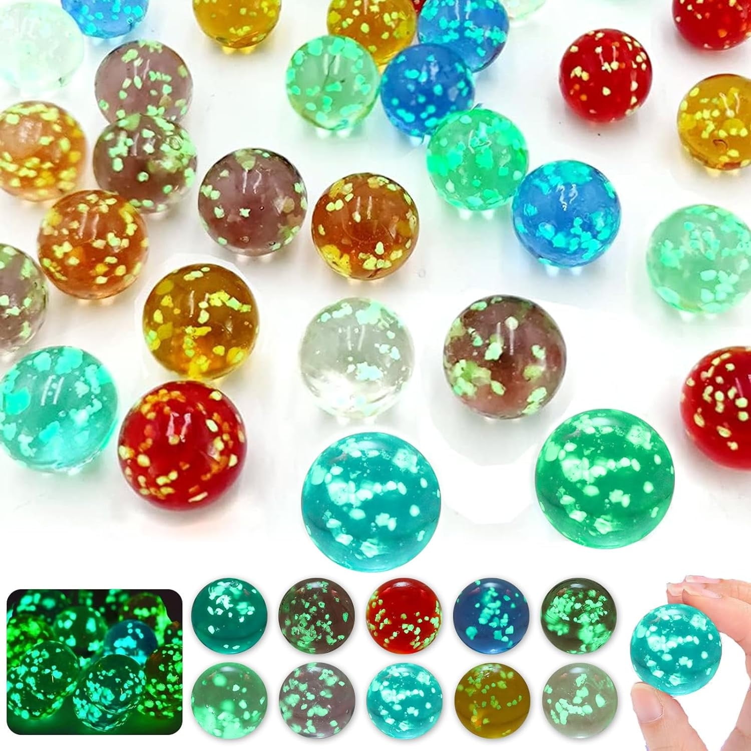 Marbles Glow in The Drak,Happon Glass Marbles for Kids,0.47 Inch Multi ...