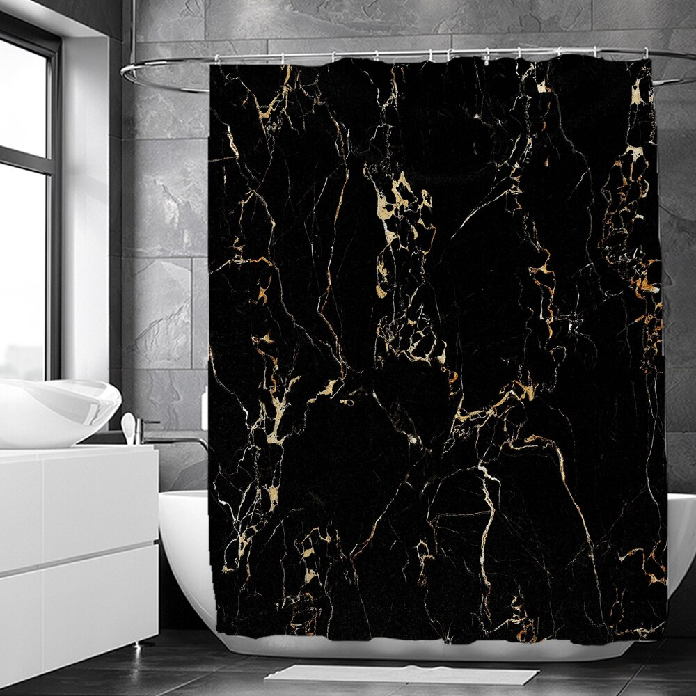 Marbling 3d Printing Shower Curtains Marble Golden Stripes Bath Mats