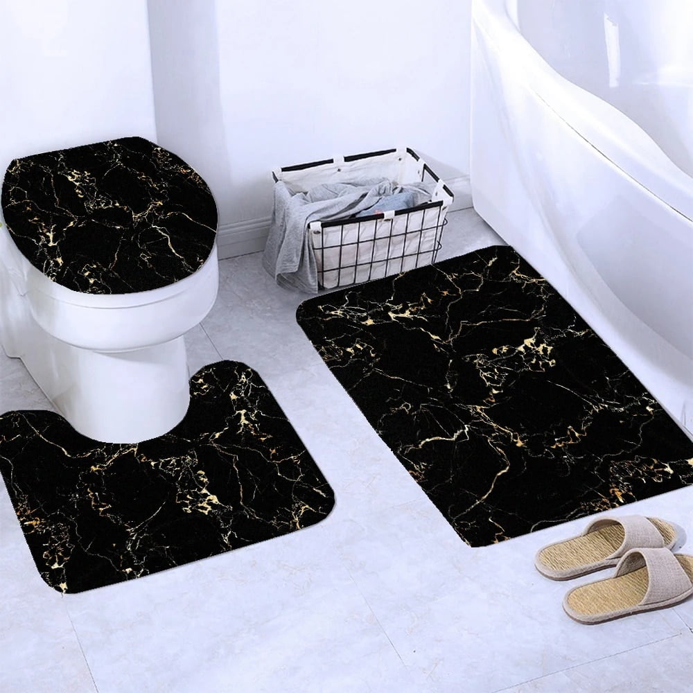 Marbling 3d Printing Shower Curtains Marble Golden Stripes Bath Mats