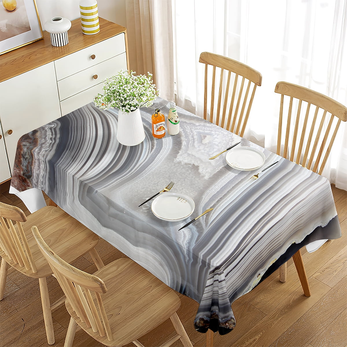 Marbling Blue Tablecloth St Wavy Textures Liquid Paint Gold Foil Luxury ...