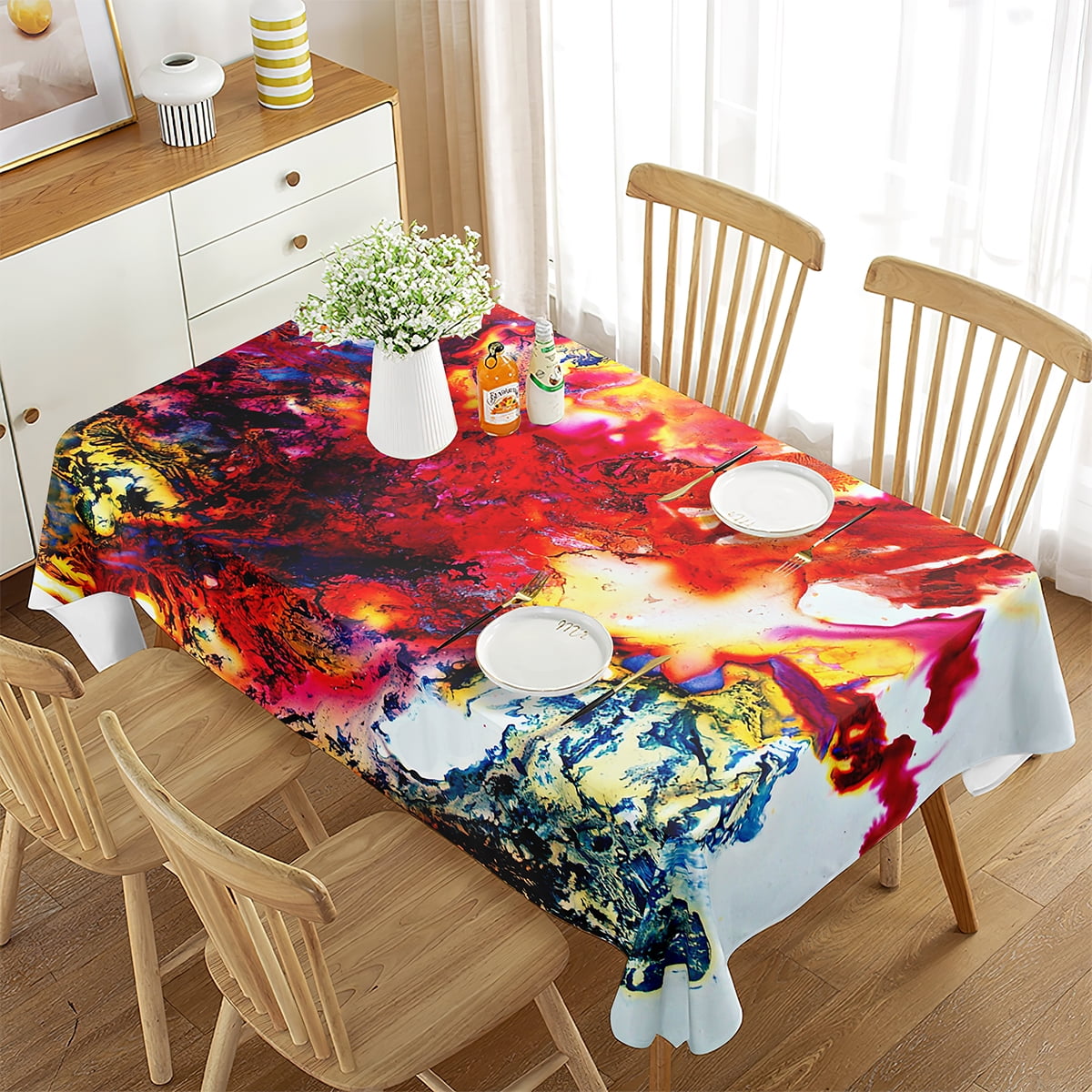 Marbling Blue Tablecloth St Wavy Textures Liquid Paint Gold Foil Luxury ...