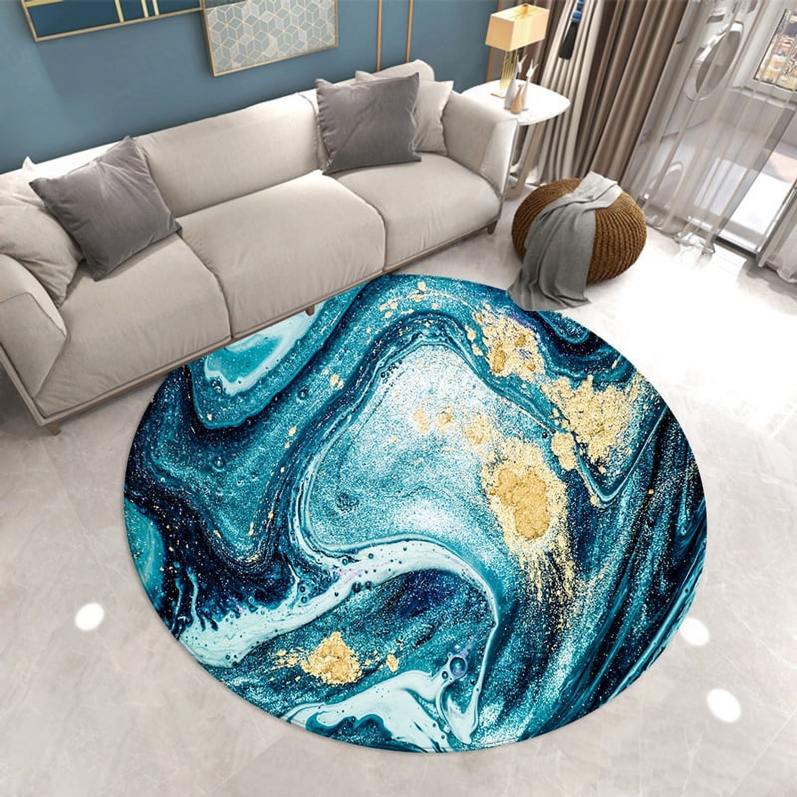 Marbling Pattern Round Flannel Carpet Lotus Chair Floor Mat Soft ...