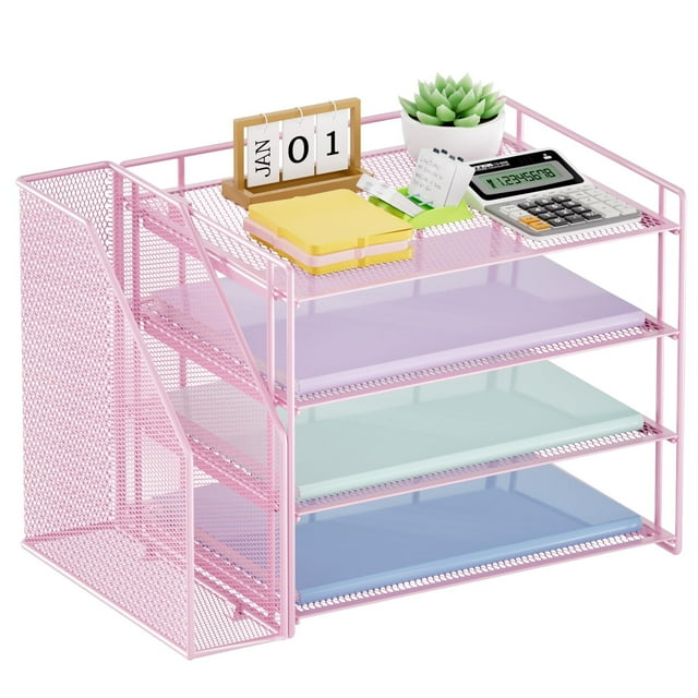 Marbrasse Desk Organizer ，4-Tier Paper Letter Tray Organizer with File ...