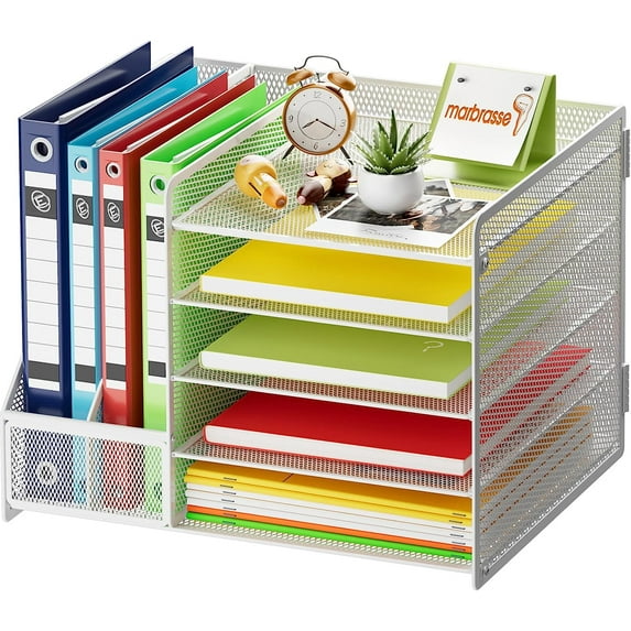Marbrasse Desk Organizer with File Holder, 5-Tier Paper Letter Tray ...