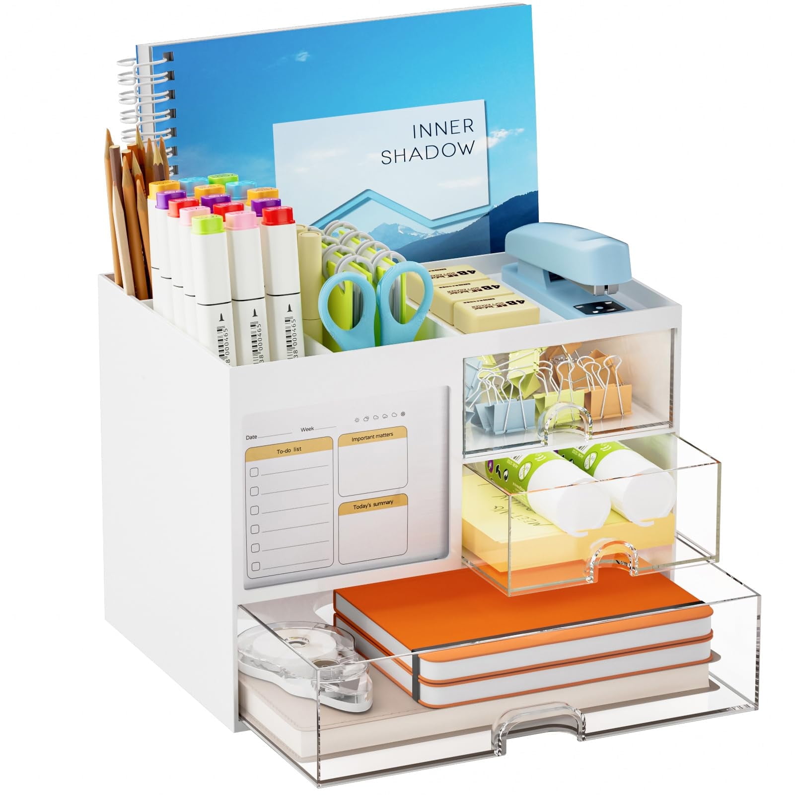 Marbrasse Desk Organizer with 3 Drawers and Compartments, Large ...