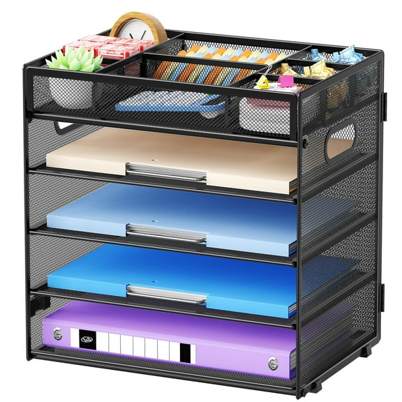 Desk Organizer with File Holder, 5-Tier Paper Letter Tray Organizer ...