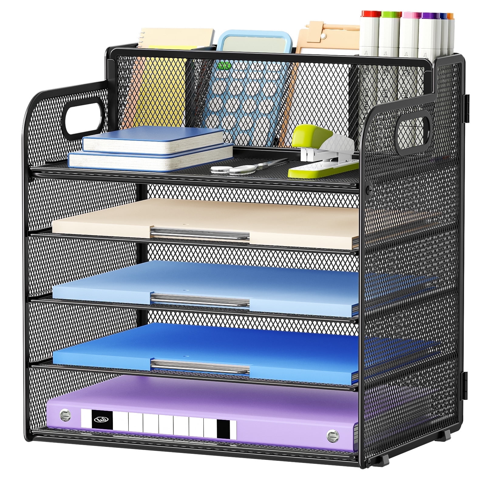Marbrasse 5-Tier Paper Letter Tray Organizer with Pen Holder, Mesh Desk ...