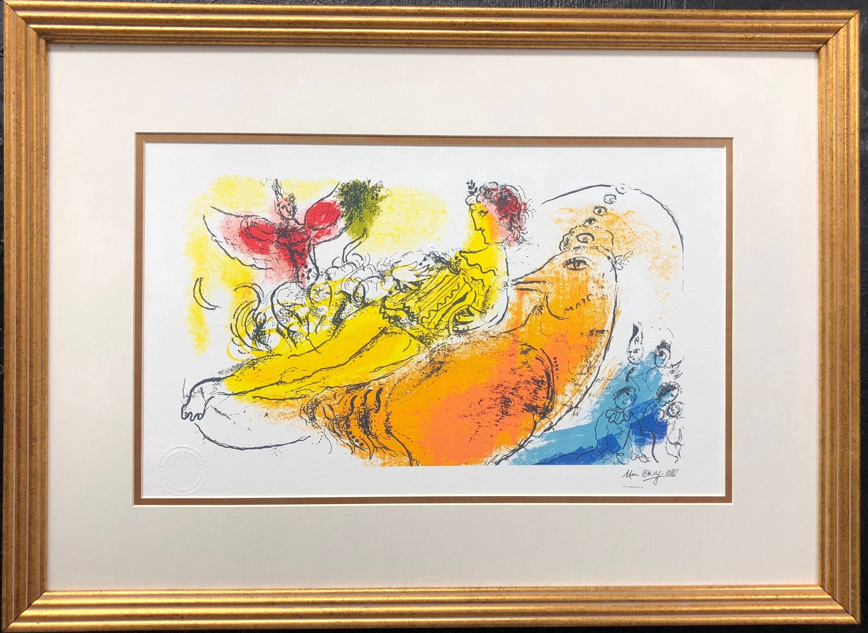 Marc Chagall "The Accordian" RARE CUSTOM FRAMED Plate Signed Lithograph ...