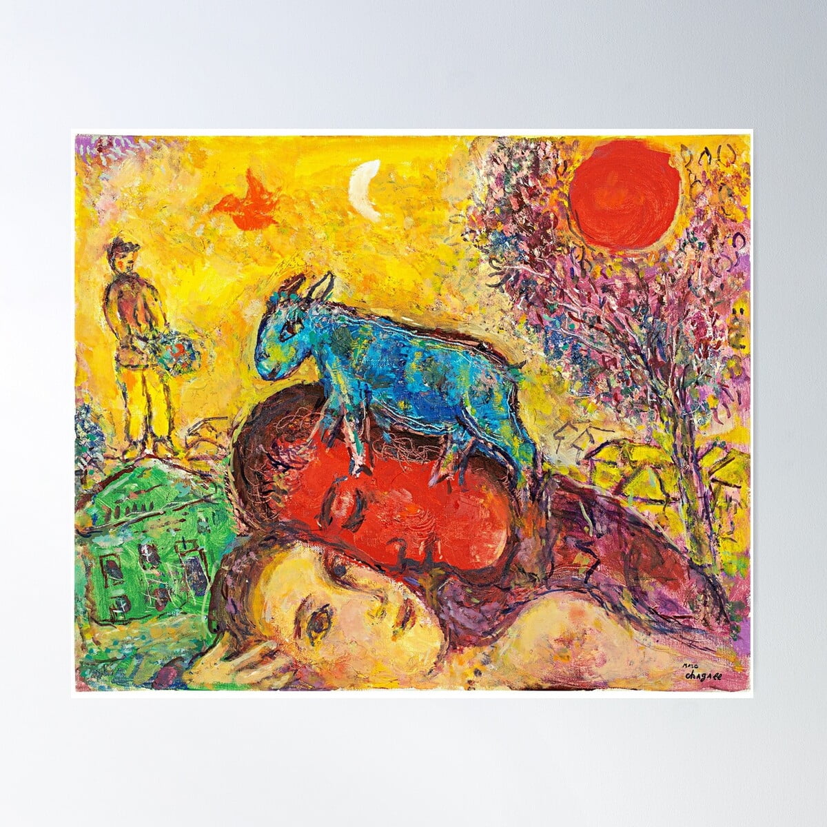 Marc Chagall The Lover With The Red Profile And The Blue Donkey 1971 Poster Wall Art, Modern ...