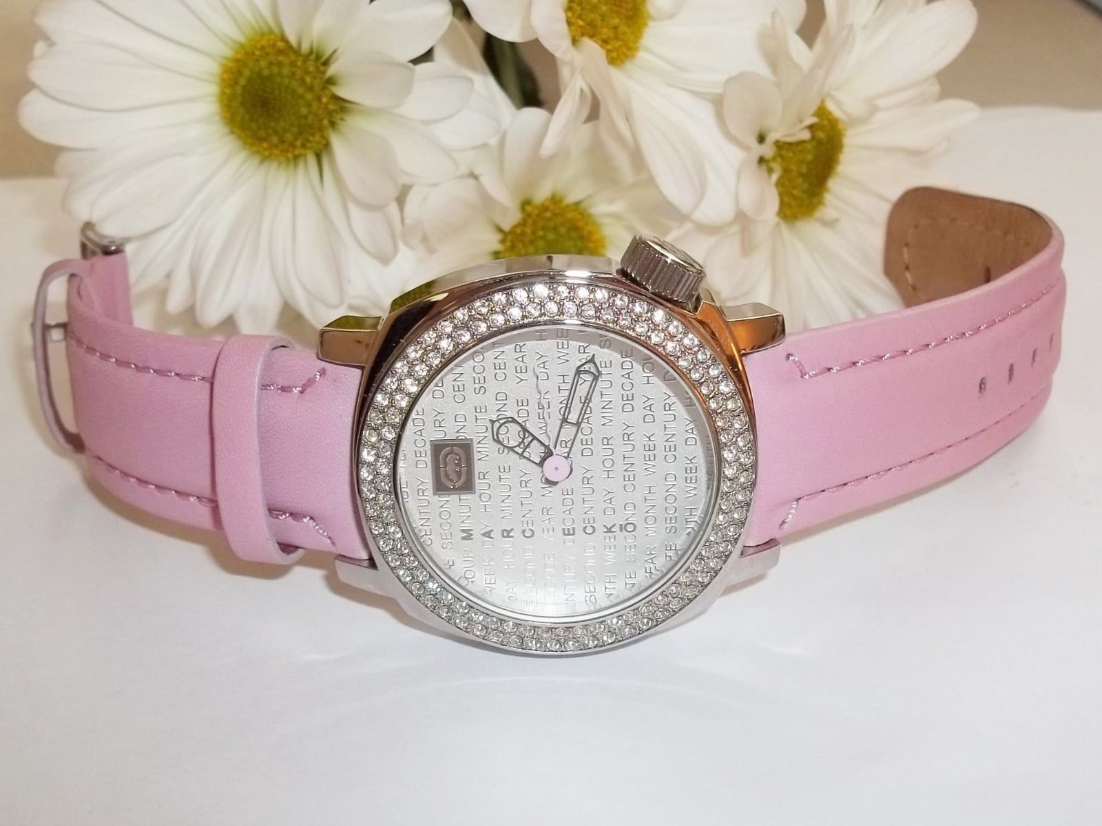 Marc Ecko Ladies Watch E95012L1 Pave Crystal Bezel Pink Leather Band ...