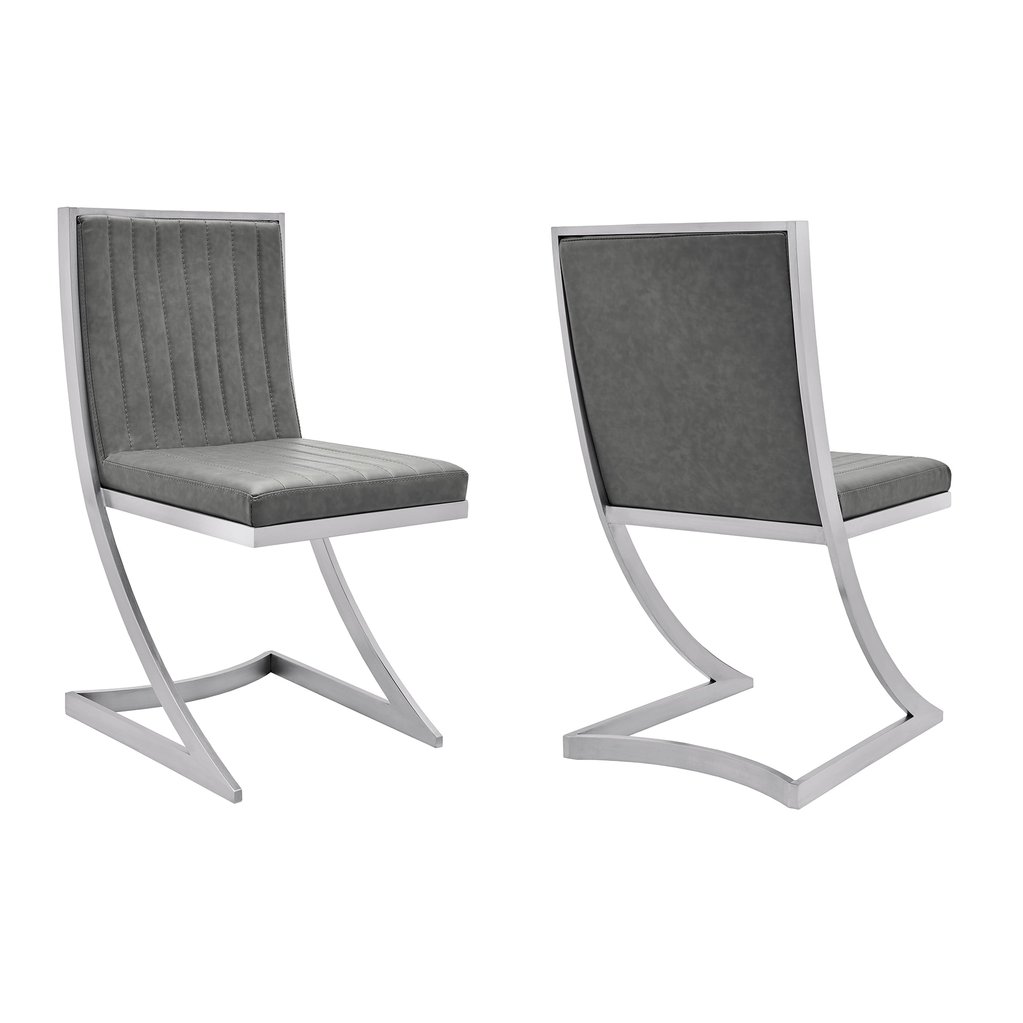 Marc Faux Leather and Brushed Stainless Steel Dining Room Chairs - Set ...