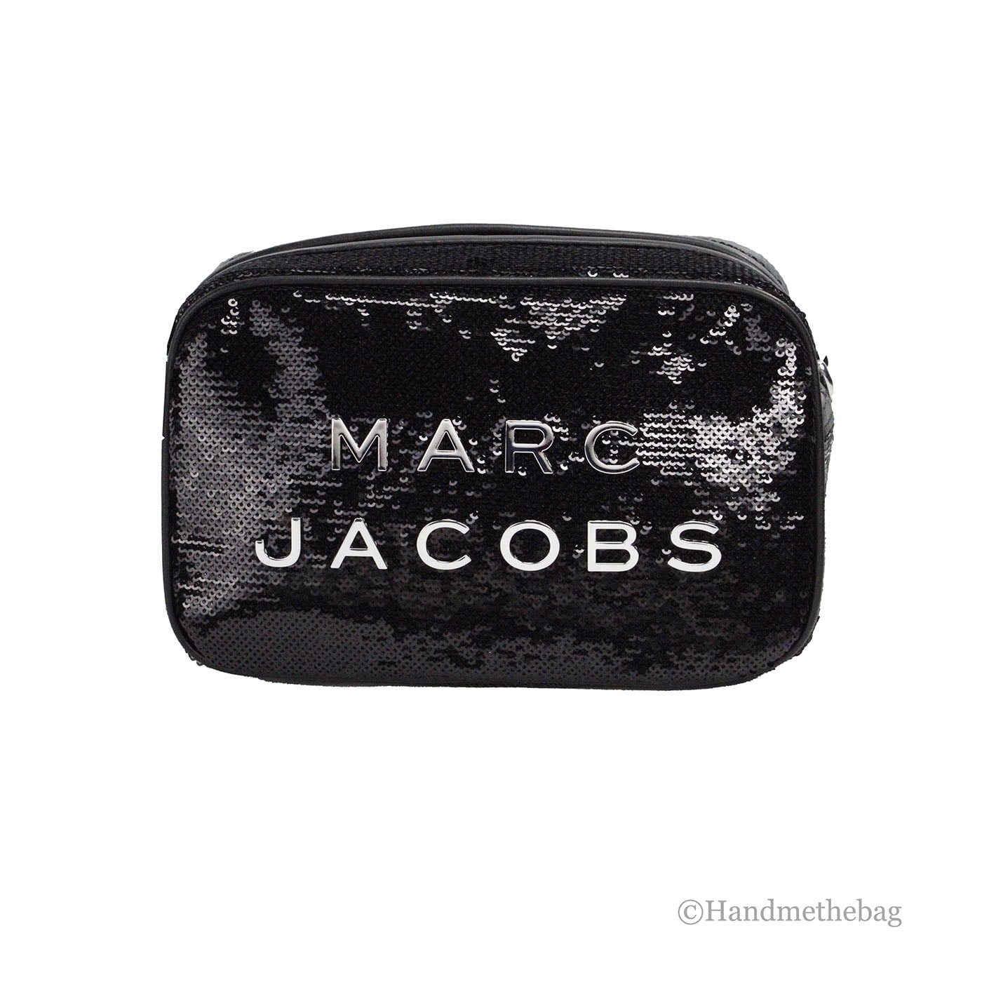 Marc Jacobs Flash Black Sequined Logo Plate Leather Crossbody Bag Purse ...