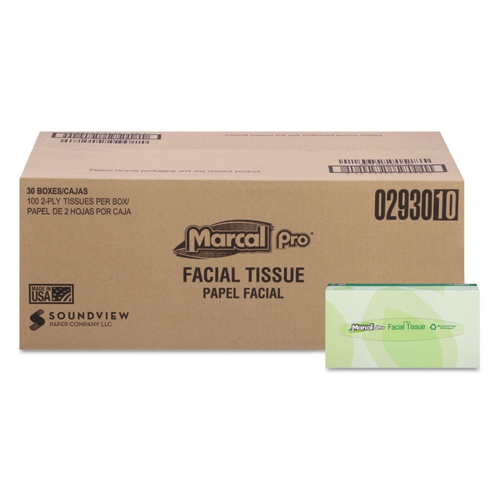 Marcal PRO Ultra Soft 2-Ply Facial Tissue, 100% Recycled, 100 Sheets ...