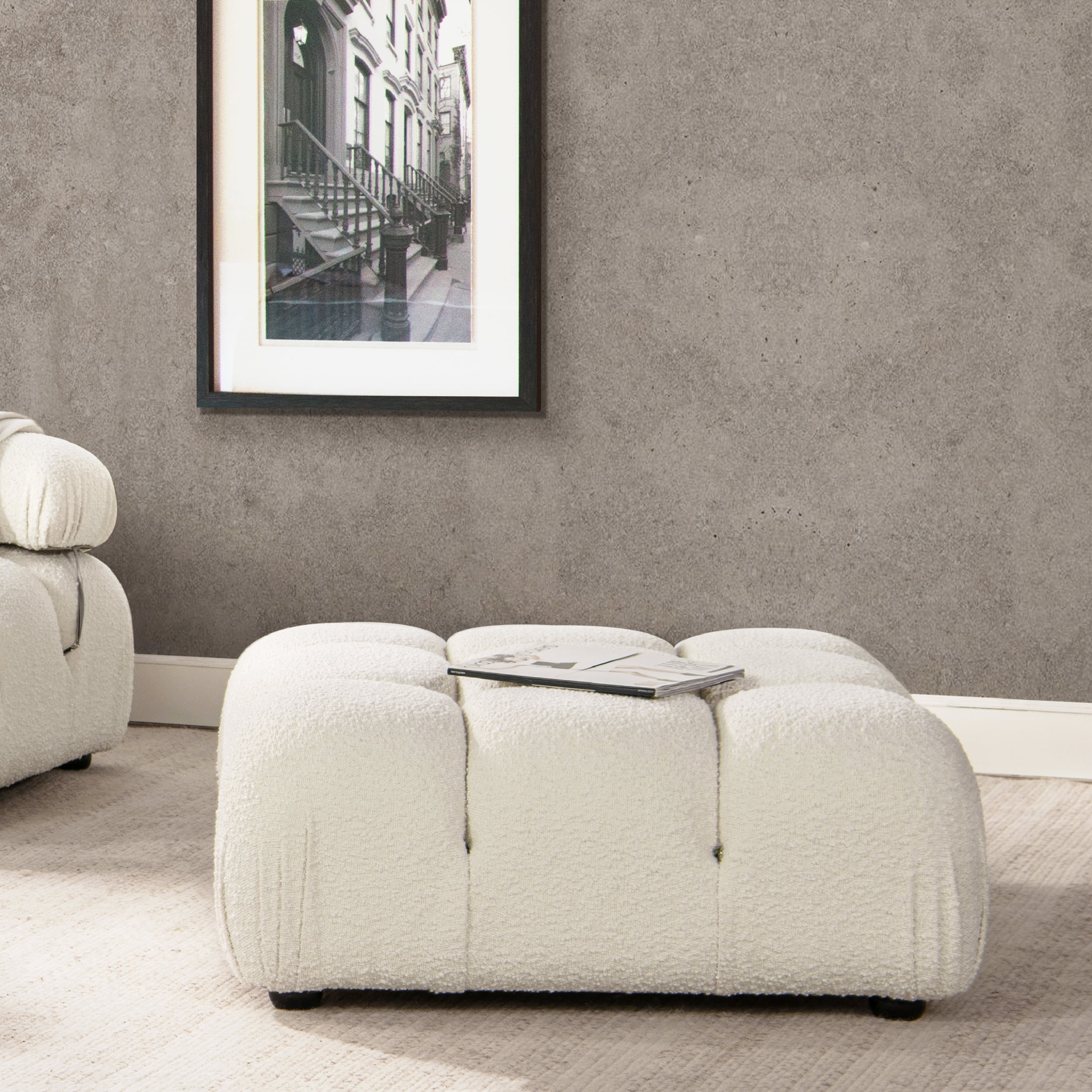 Marcel 36" Modular Modern Cocktail Ottoman Ivory White Boucle - Walmart.com