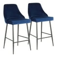 Marcel Contemporary Counter Stool In Black Metal And Navy Blue Velvet ...