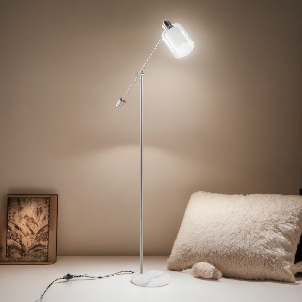 Marcel Contemporary/Glam Floor Lamp in White Marble and Nickel Metal ...