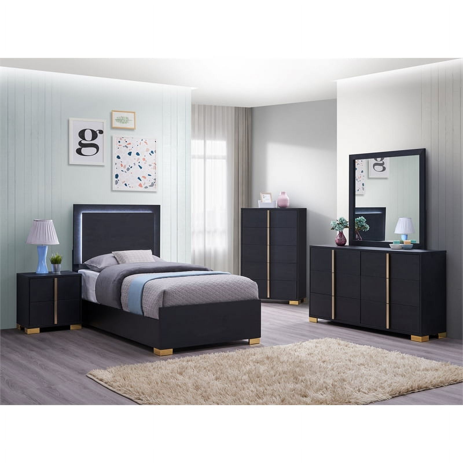 Coaster Marceline Twin Bed Suite with LED Headboard & Dresser - Black ...