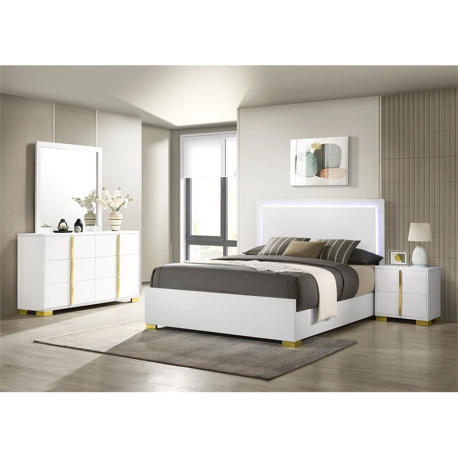 Marceline Queen Bed with LED Headboard White - Walmart.com