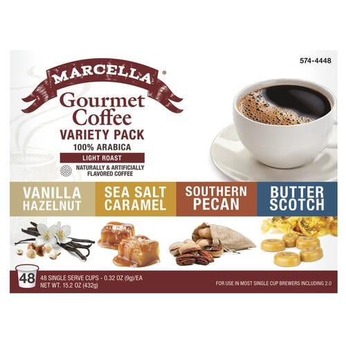 Marcella Gourmet Coffee Variety Pack Light Roast Coffee Pods - 48 Count ...