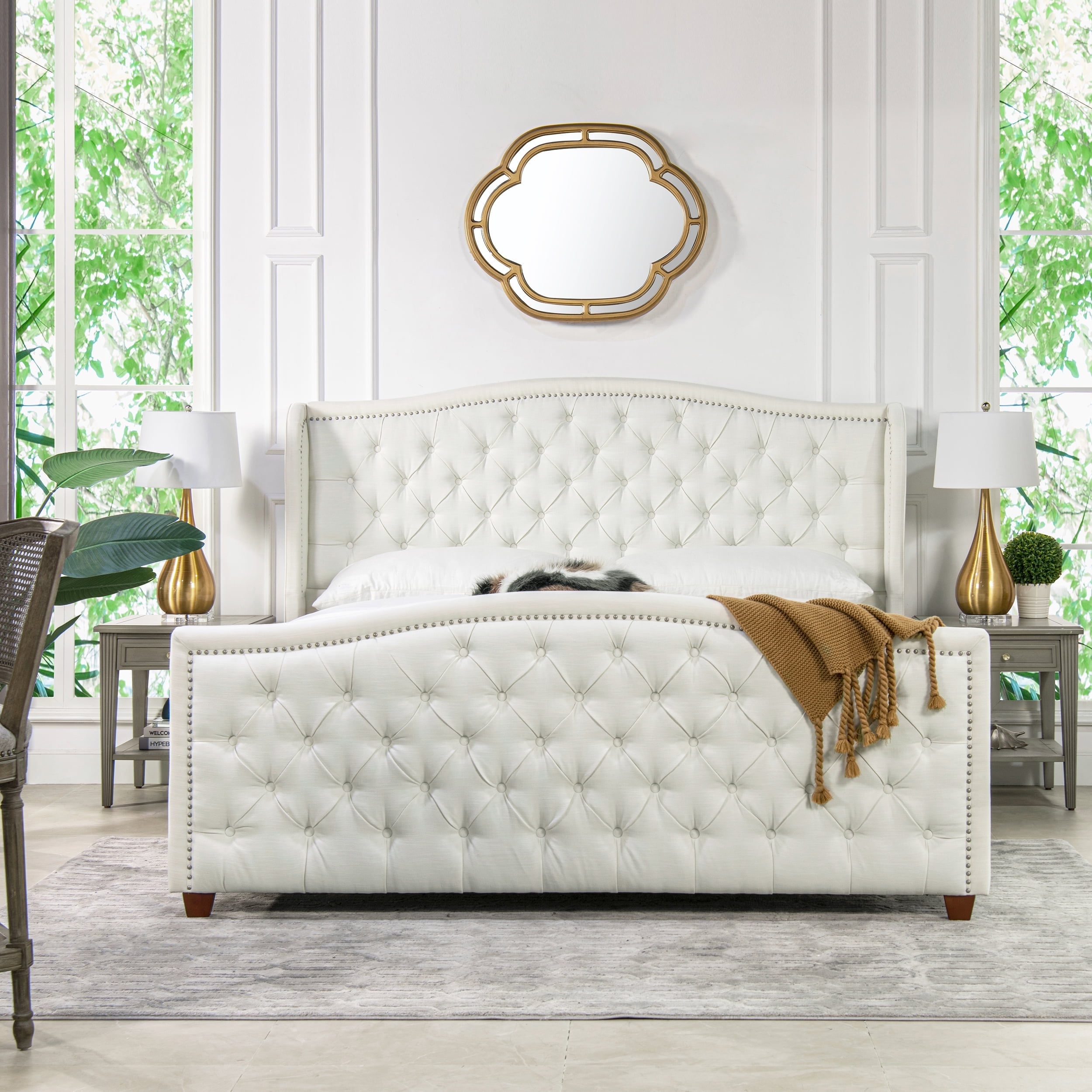 Jennifer Taylor Home Marcella Tufted Wingback King Bed Antique White ...
