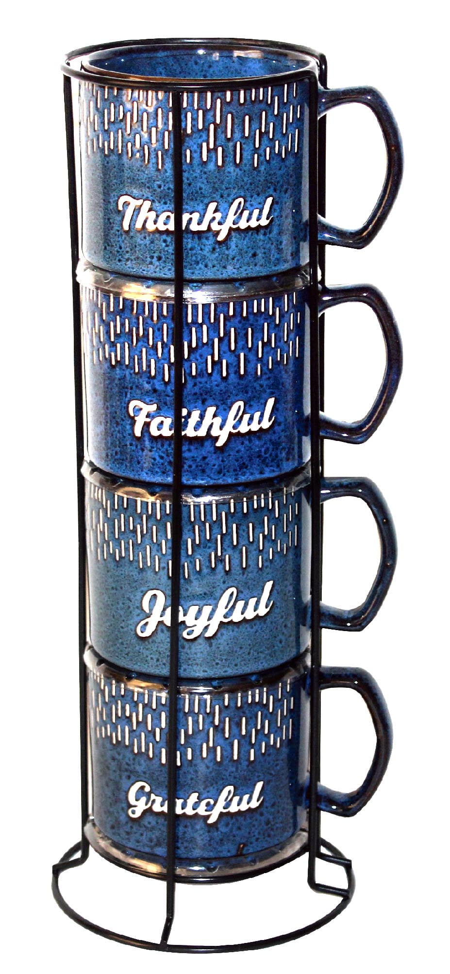 Marcelle 4 Pc 14oz Stackable Ceramic Coffee Mugs with Holder Rack ...