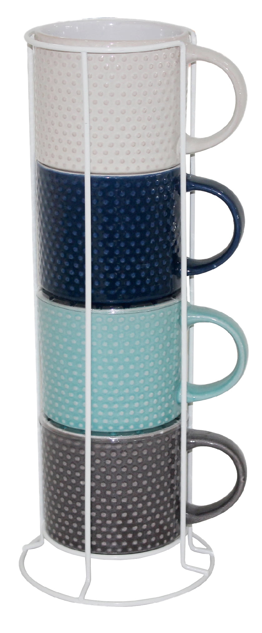 Marcelle 4 Piece Embossed Stackable Mug Set with Redesigned Stand, 14 ...
