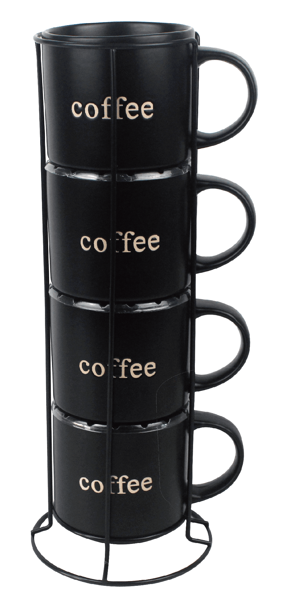Marcelle 4 Piece Matt Black Stackable Mug Set with Strong Black Stand ...