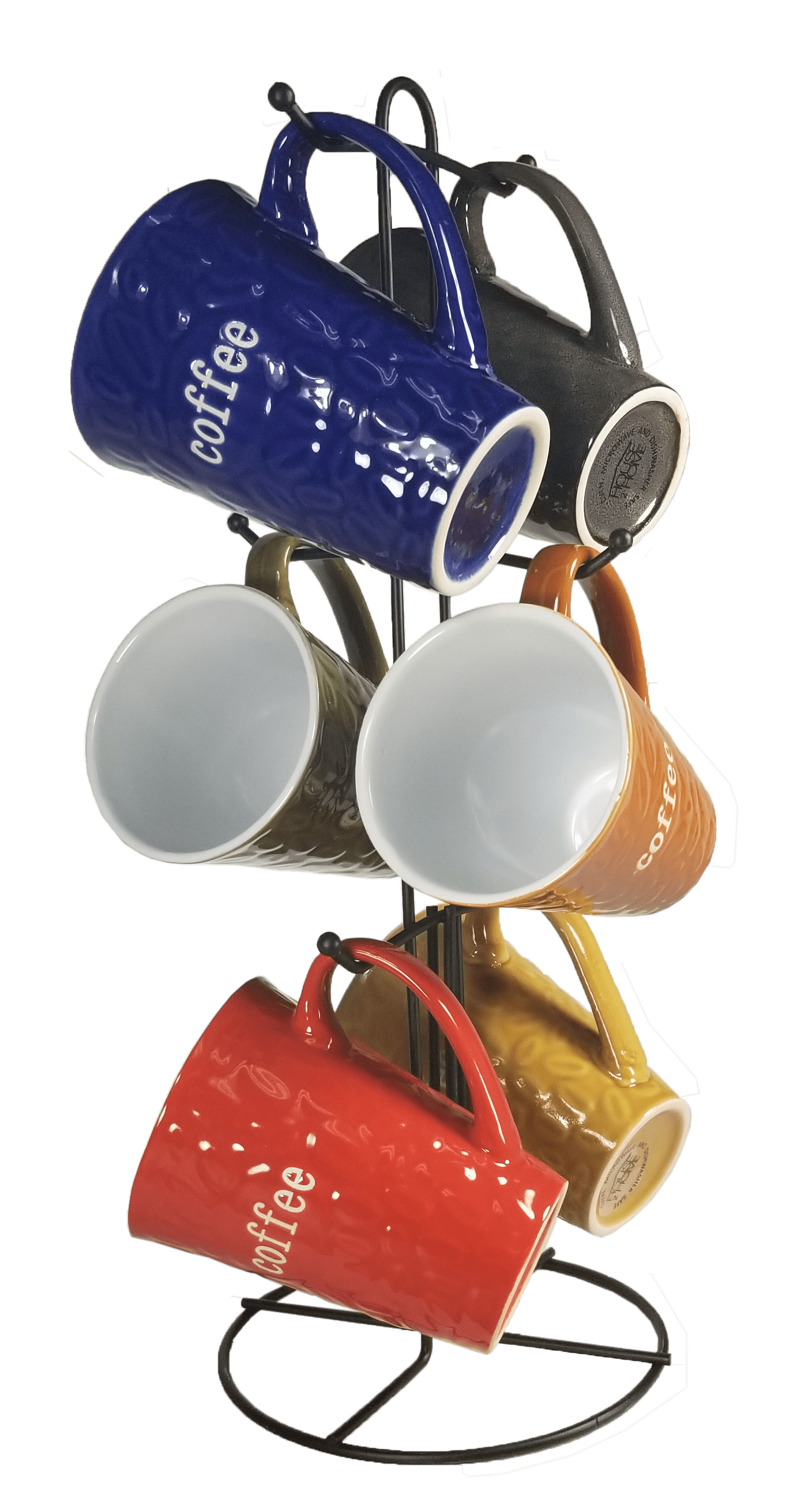 Marcelle 6 Pc. Ceramic Coffee Mug Set with Metal Stand, 11 oz ...