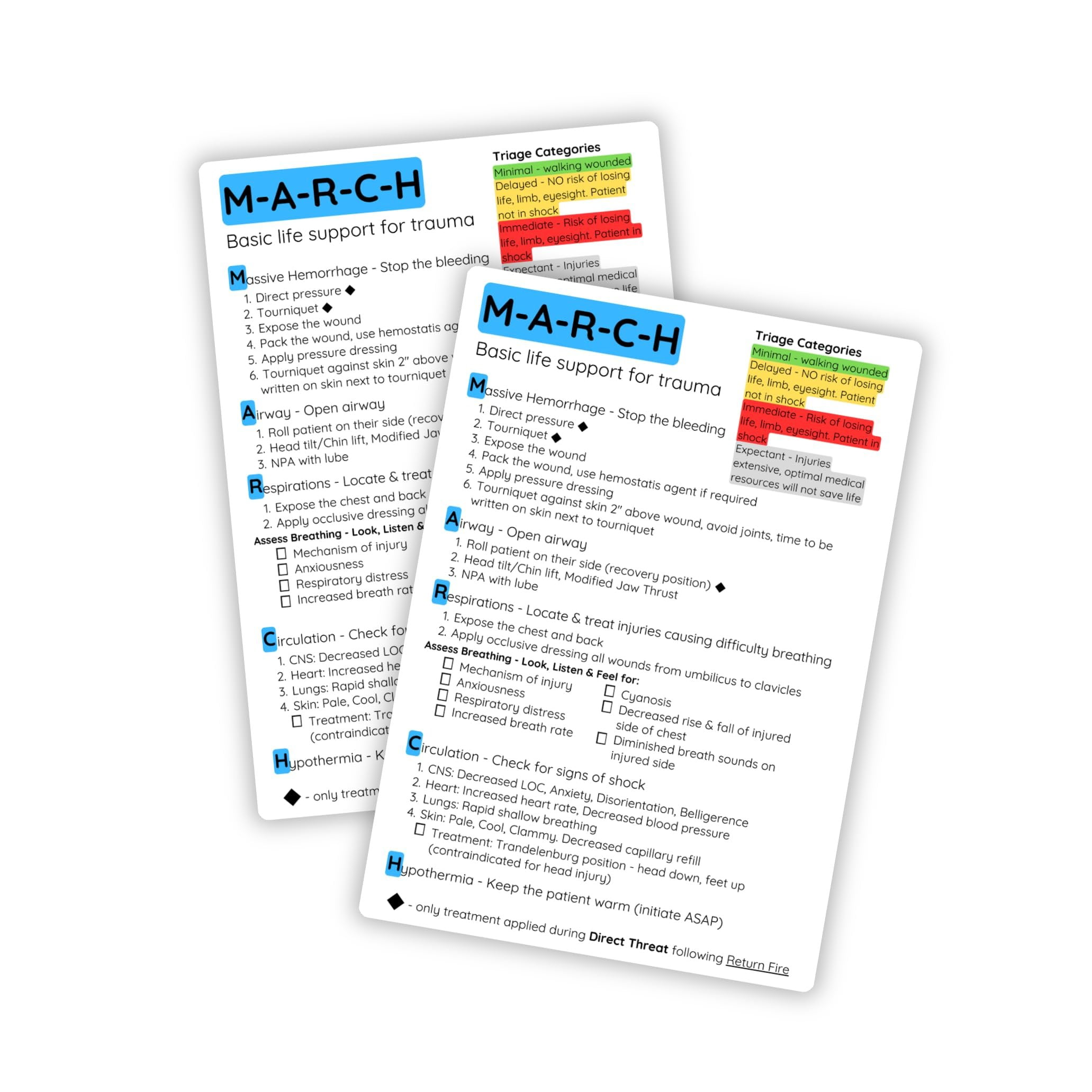 March Basic Life Support for Trauma Checklist 10pk 4x6 Chart Casualty ...