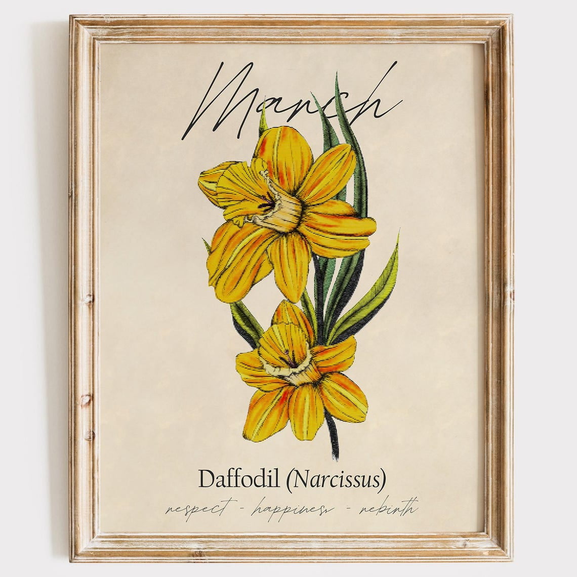 March Birth Flower Daffodil Art Print Cross Stitched Style Spring ...