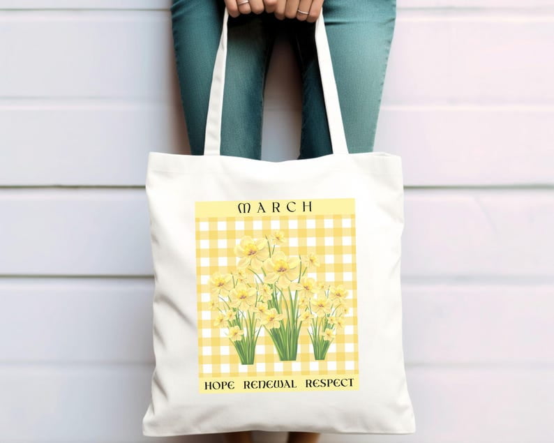 March birth flower gift, March birthday gift, birthflower tote bag ...