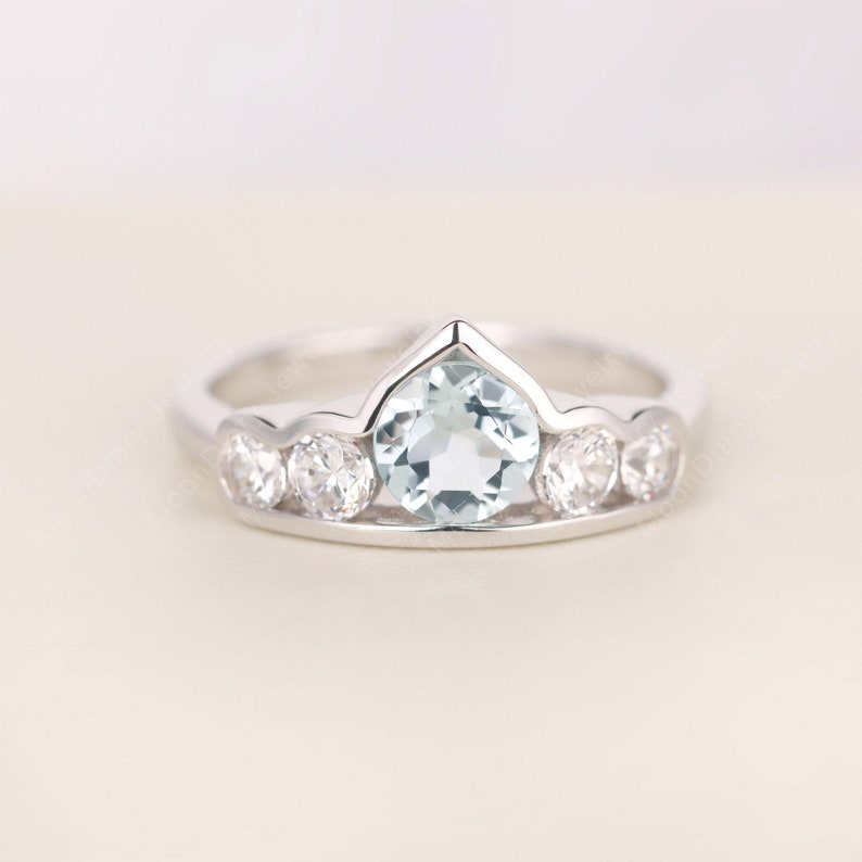 March birthstone ring natural aquamarine proposal ring solid sterling ...