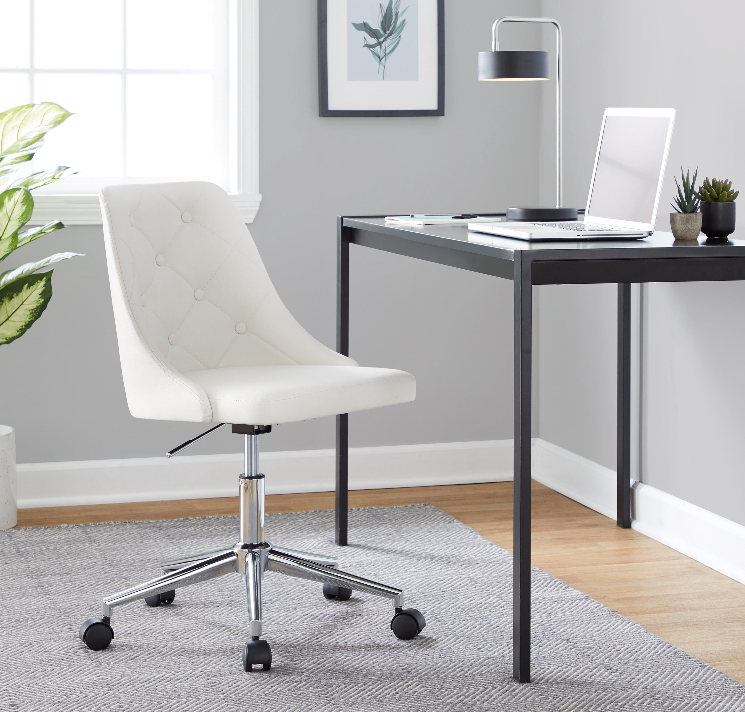Marche Contemporary Swivel Task Chair with Casters in Chrome Metal and ...