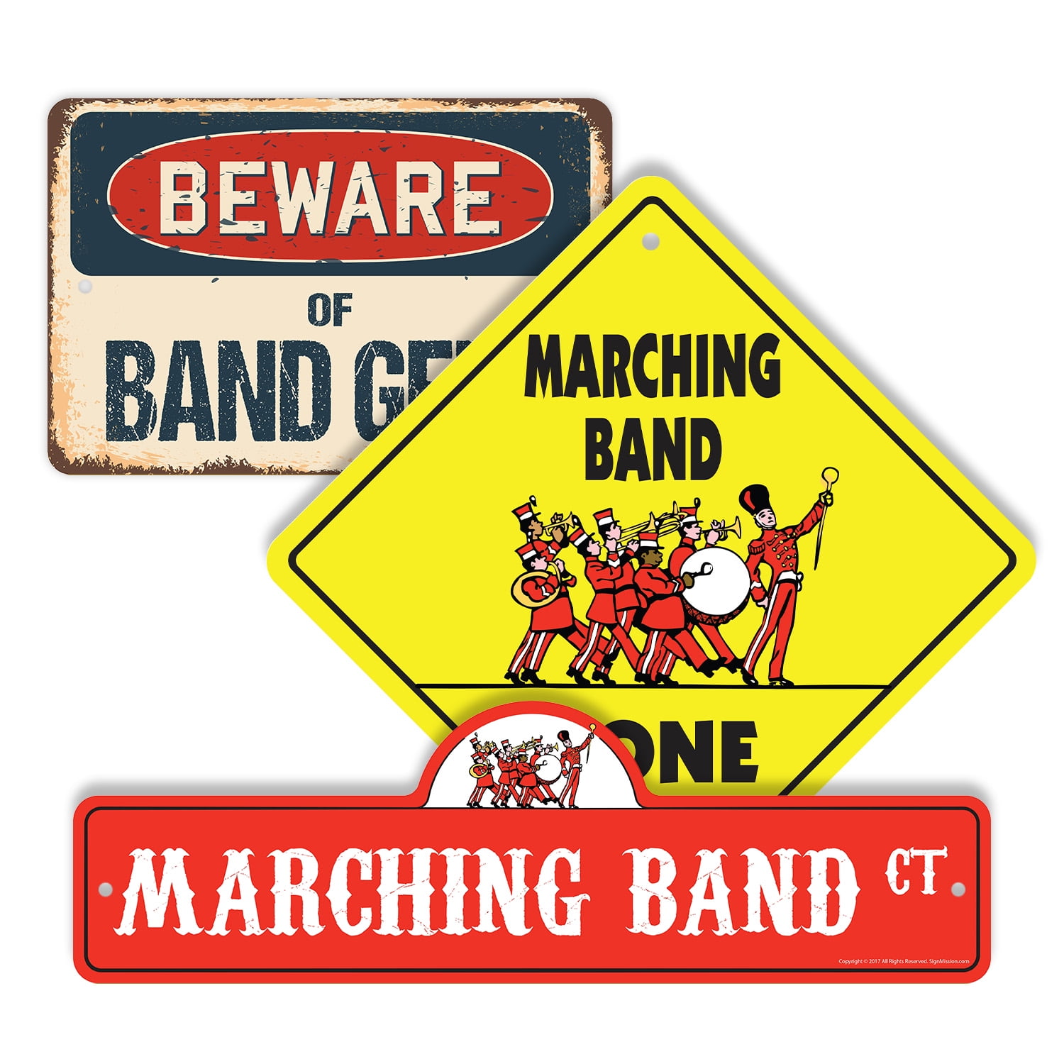 Marching Band (3 Pack) Plastic Street Sign Crossing Sign Warning Sign Vintage Rustic Beware ...