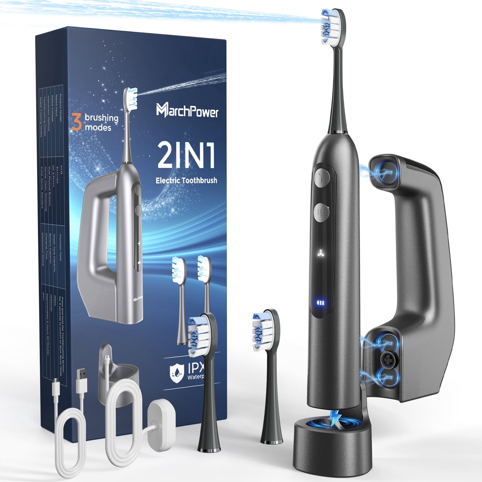 Marchpower Electric Toothbrush with Water Flosser, 3 in 1 Teeth ...