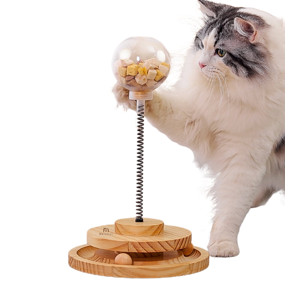 Marchul Wooden Cat Ball Toy, Interactive Chase & Play Dispenser for ...