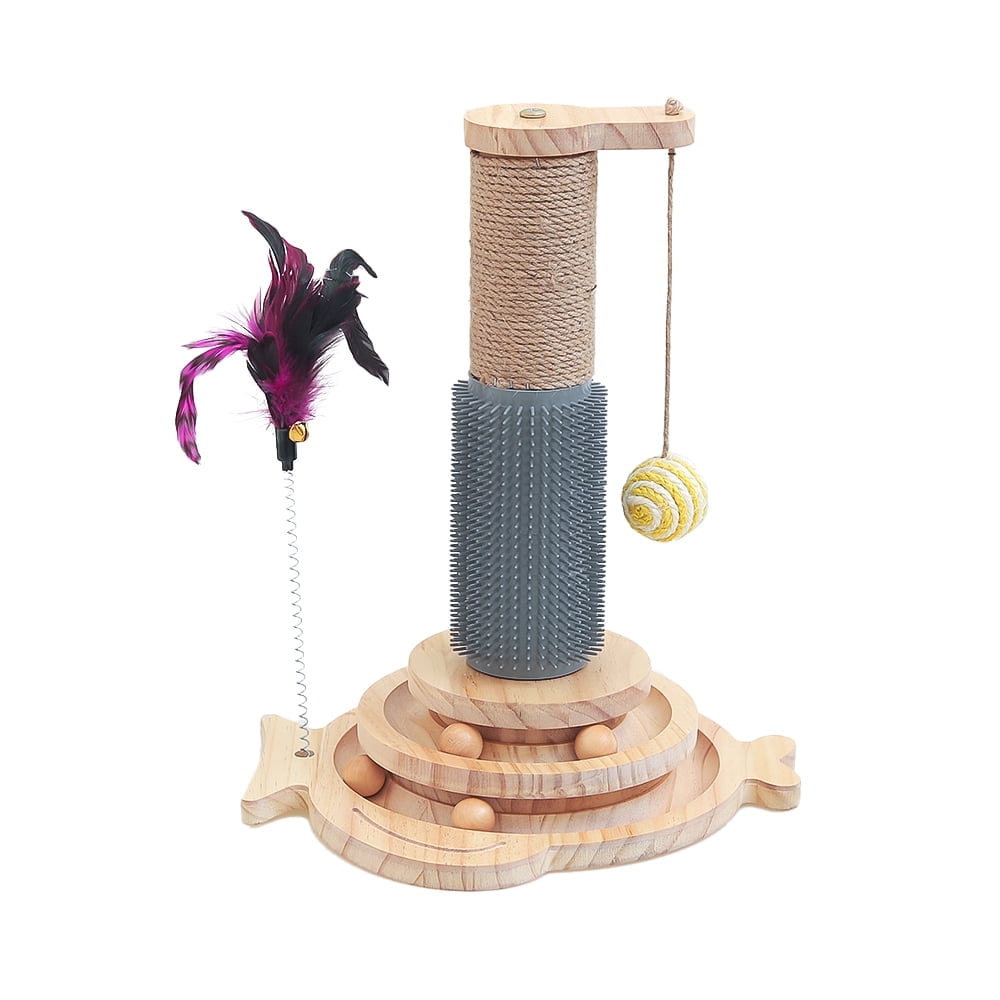 Marchul Wooden Cat Toy Roller with Sisal Pole, Interactive Kitten Fun ...
