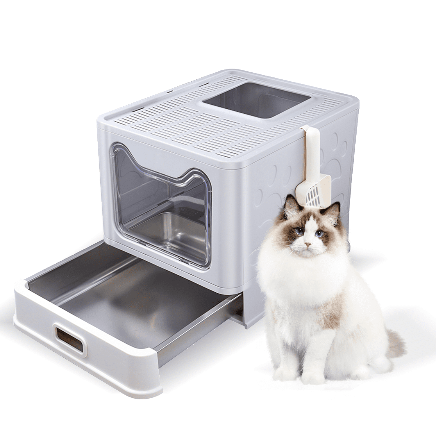 Marchul Stainless Steel Cat Litter Box Enclosed with Filter Lid and ...