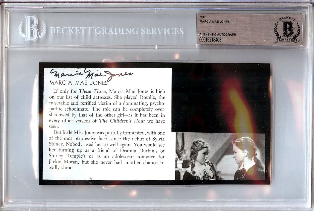Marcia Mae Jones Signed Autograph Cut Signature These Three BAS Encased ...