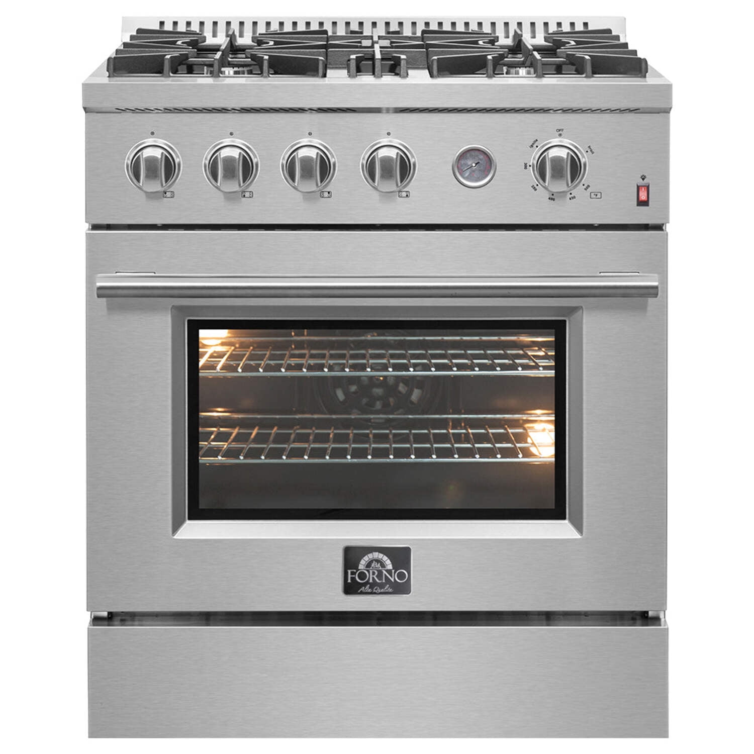 Forno 30-inch Gas Range, Stainless Steel, 4 Burners, 37,000 BTU, 4.32 ...