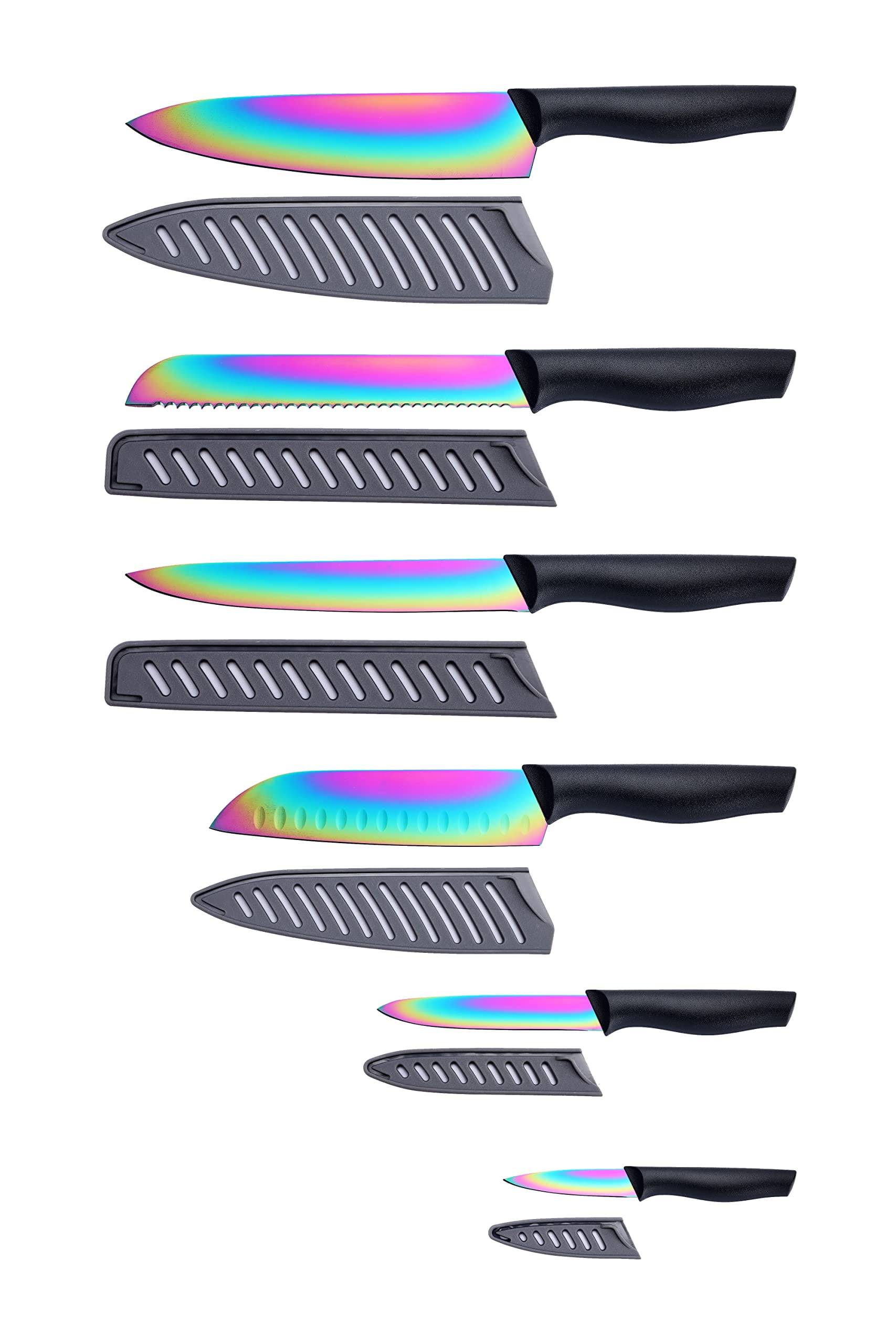 Marco Almond Kitchen Knife Set, KYA36 12-Piece Rainbow Color Stainless ...