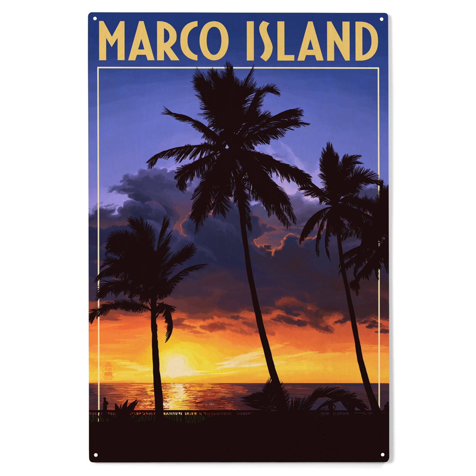 Marco Island, Palms and Sunset Birch Wood Wall Sign (10x15 Rustic Home ...