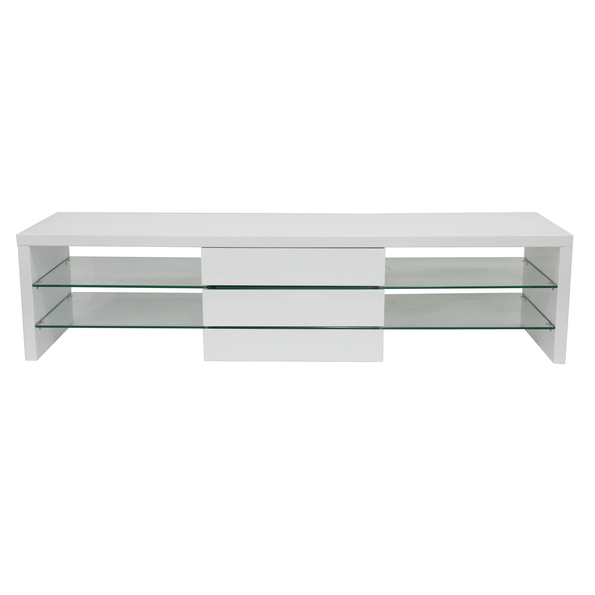 Marco TV Stand - Modern Rectanglar, Lacquered, High-Gloss Media Console with Clear Tempered ...
