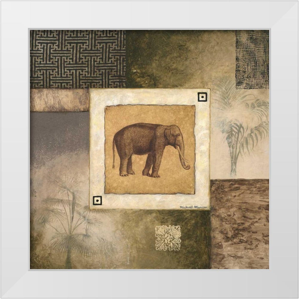 Marcon, Michael 20x20 White Modern Wood Framed Museum Art Print Titled - Elephant Woodcut ...