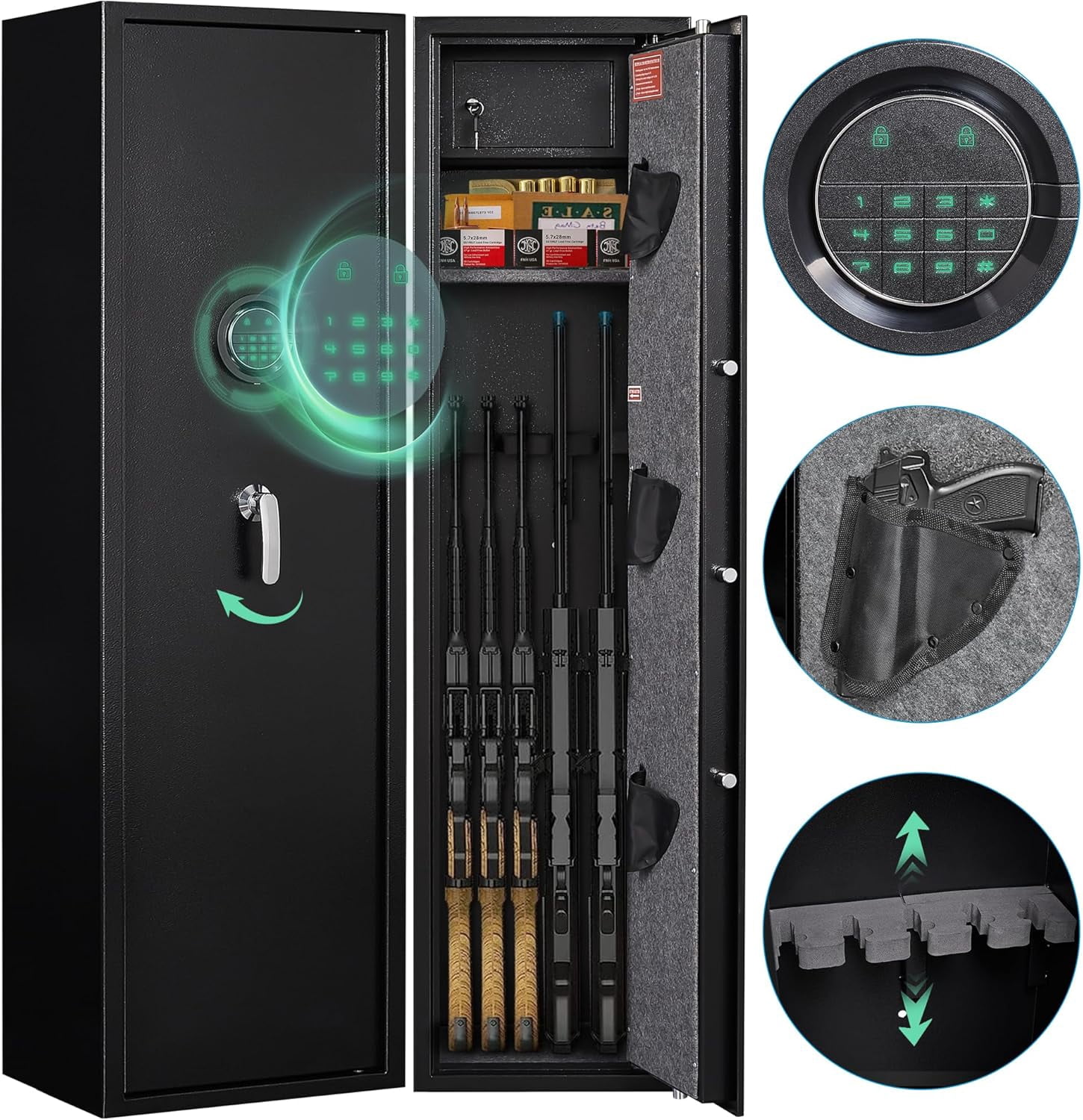 Marcree 5 Rifle Gun Safe, Quick Access Long Gun Safe with Removable ...