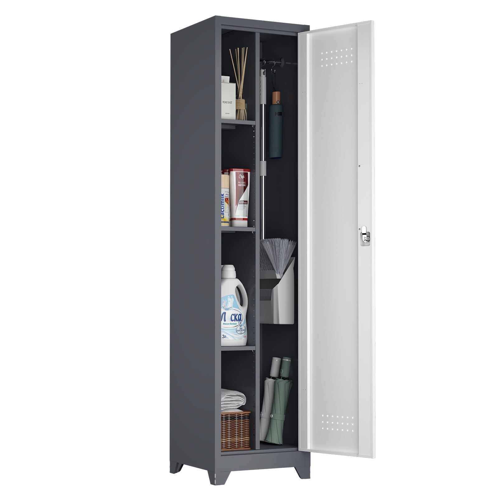 Marcree 65" H Mop Closet Storage Cabinet,Pantry Cabinet with 3 ...