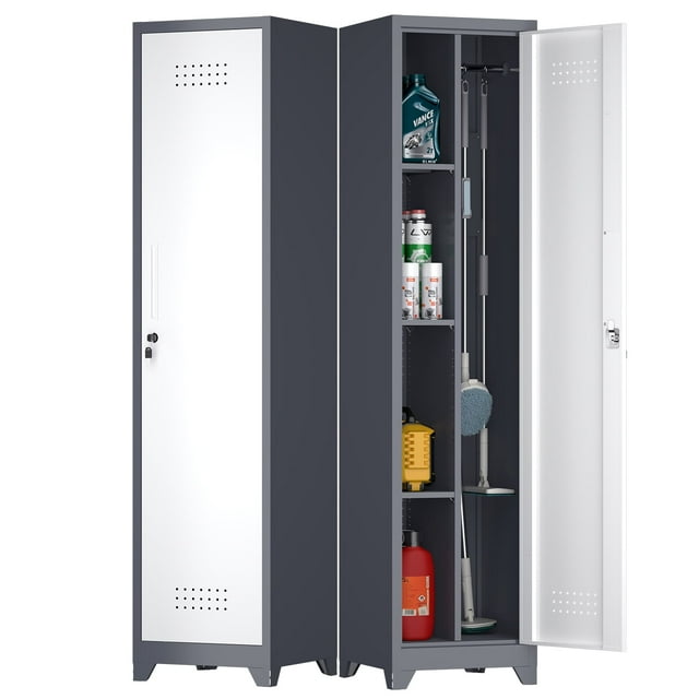 Marcree 65" H Slim Broom Storage Cabinet, Metal Broom Closet with ...