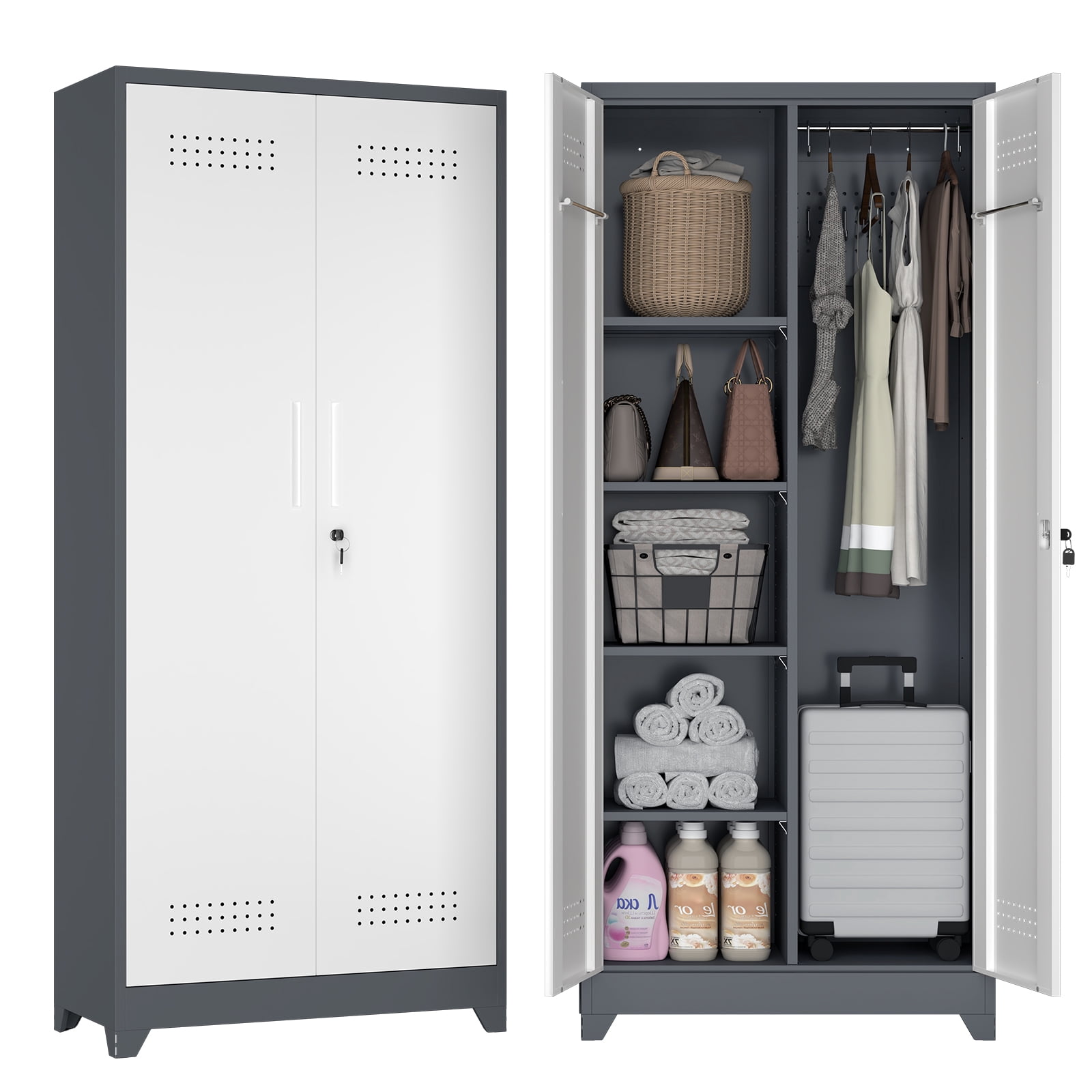 Marcree 72.8" H Broom Closet Storage Cabinet with Locking Doors,Garage ...