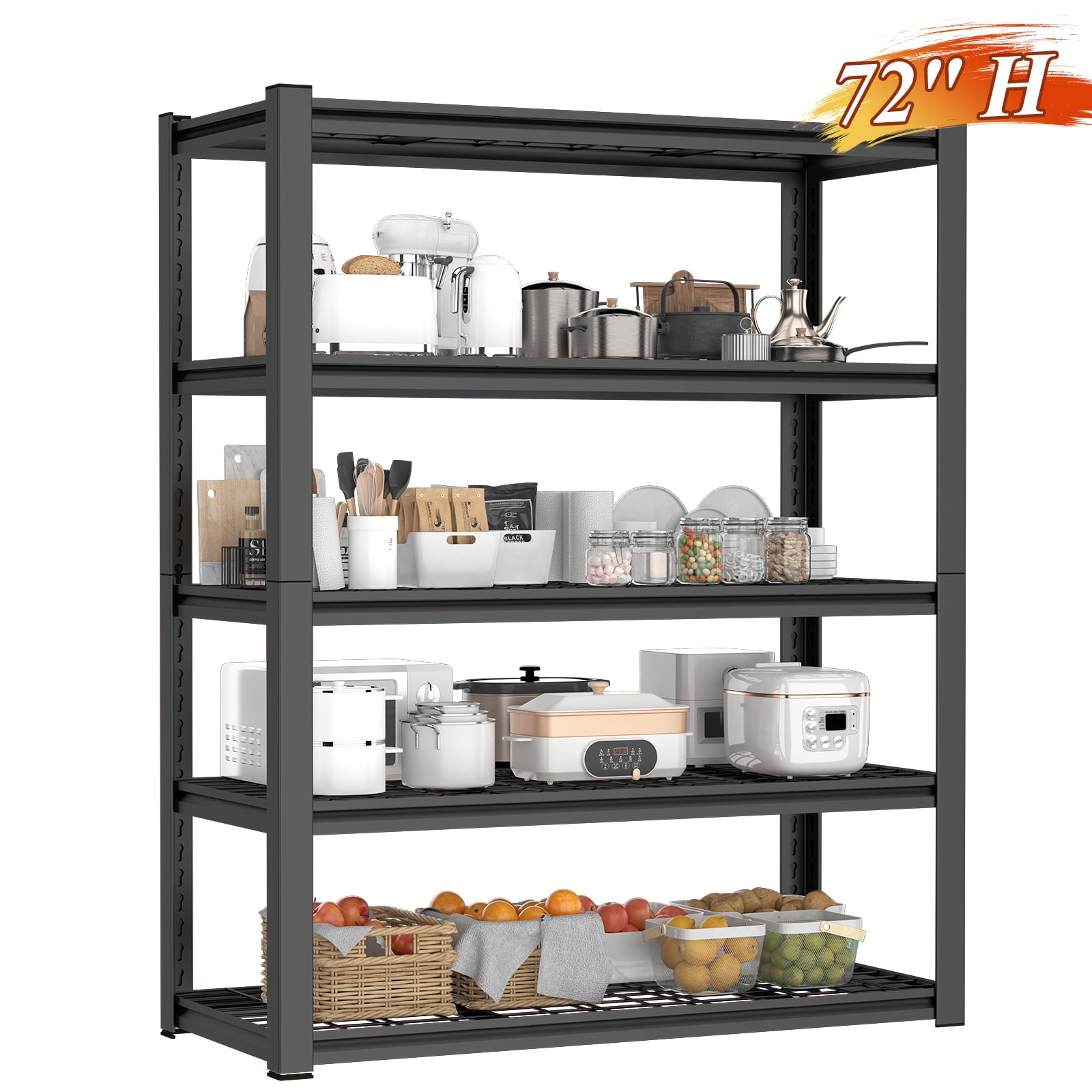 Marcree 72" Garage Shelving Heavy Duty, Black Metal Mesh Storage ...